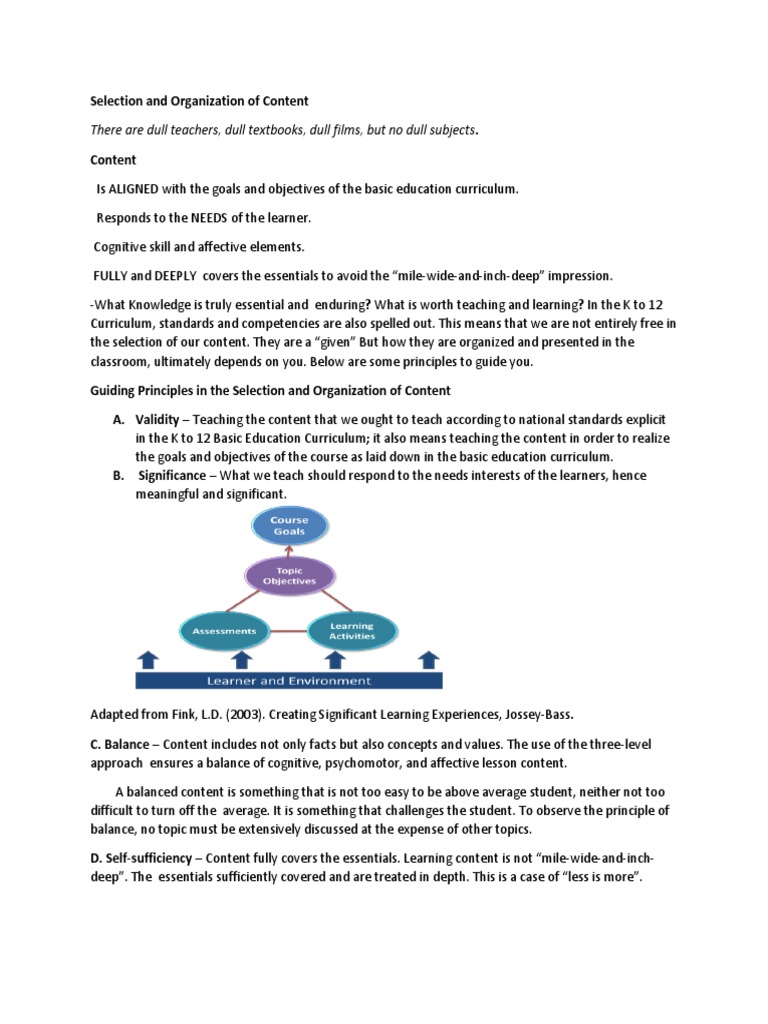 Selection and Organization of Content Principles | PDF | Curriculum ...