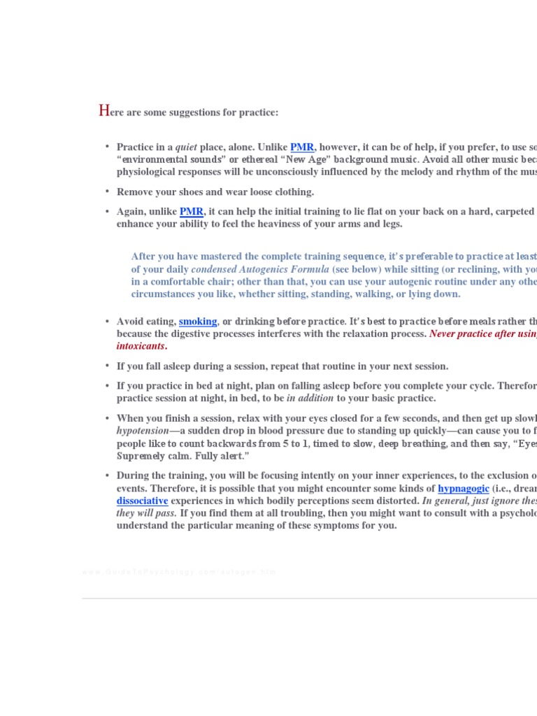 Autogenic Training - Home | PDF | Relaxation (Psychology) | Mood ...