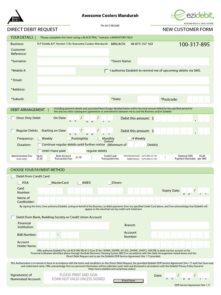 Ezidebit Form | Download Free PDF | Debit Card | Credit Card
