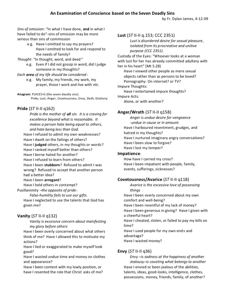 Examination of Conscience For Parish 2009 | PDF | Seven Deadly Sins ...