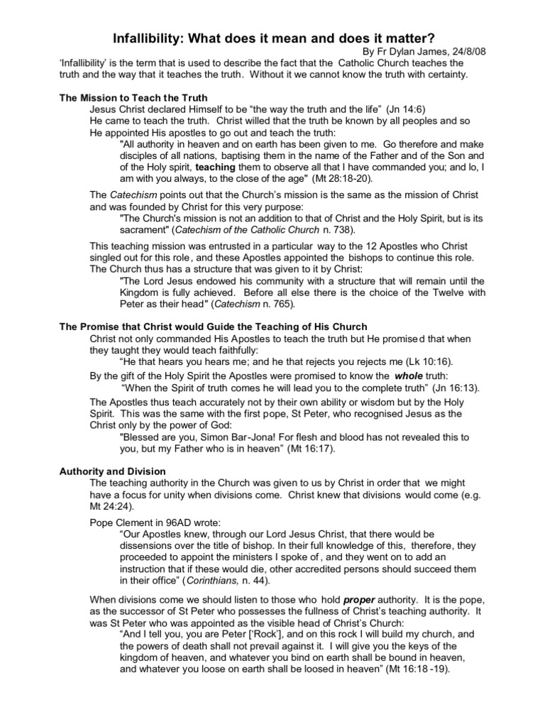 Infallible - Handout Sheet | PDF | Pope | Catholic Church