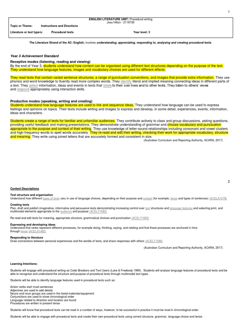 Educ4725 Enlgish Unit Planning | PDF | Lesson Plan | English Language