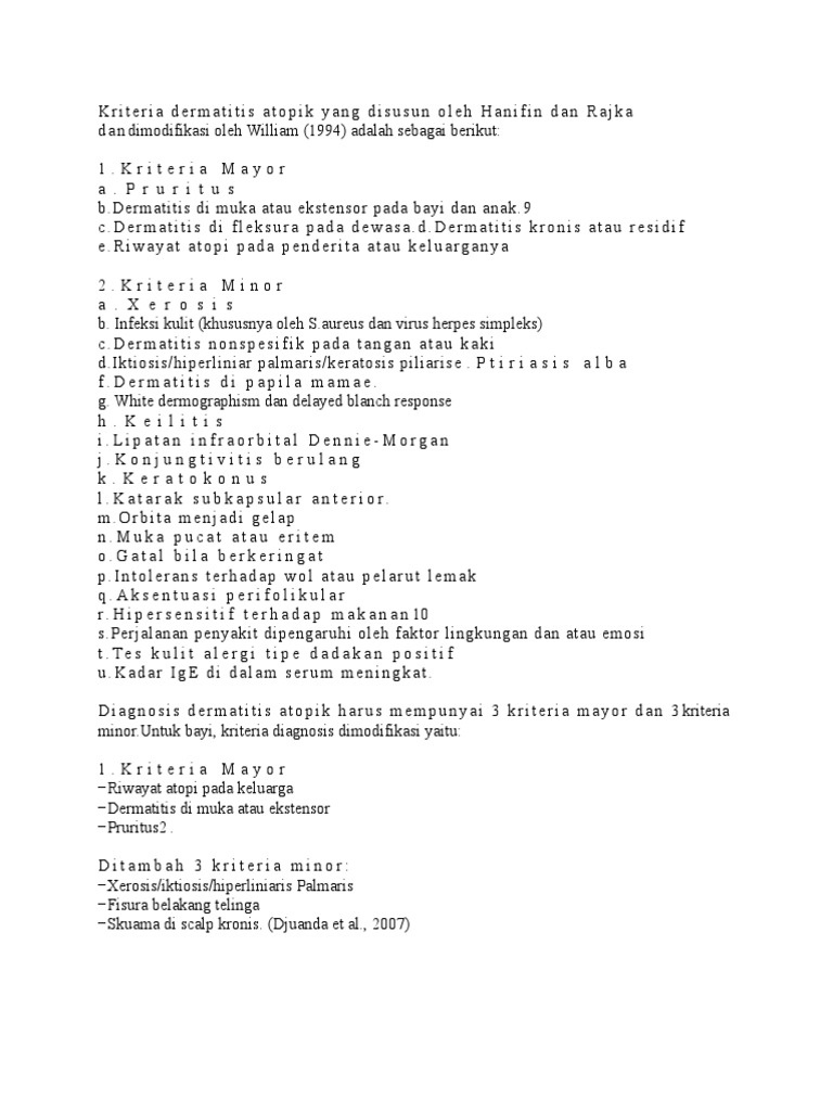 Critérios de Hanifin e Rajka para Diagnóstico de Dermatite Atópica (DA ...