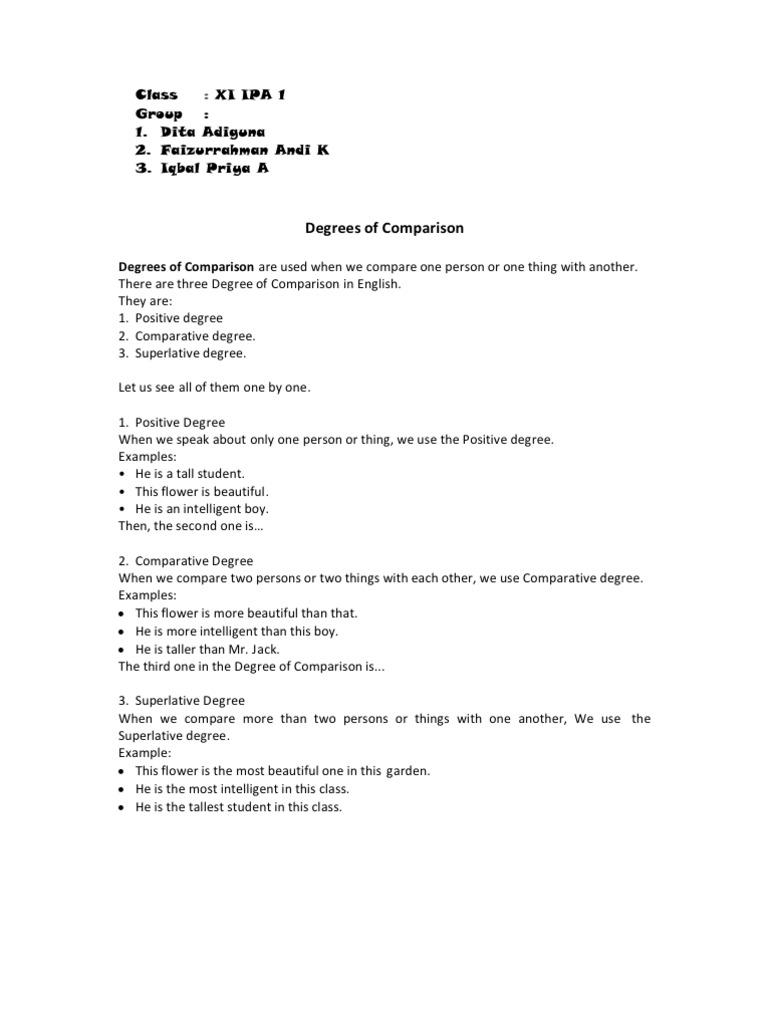 Degrees of Comparison Guide | PDF | Language Mechanics | Linguistic ...