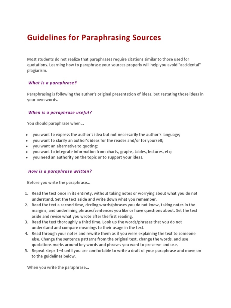 Guidelines For Paraphrasing Sources PDF | PDF | Citation | Phrase