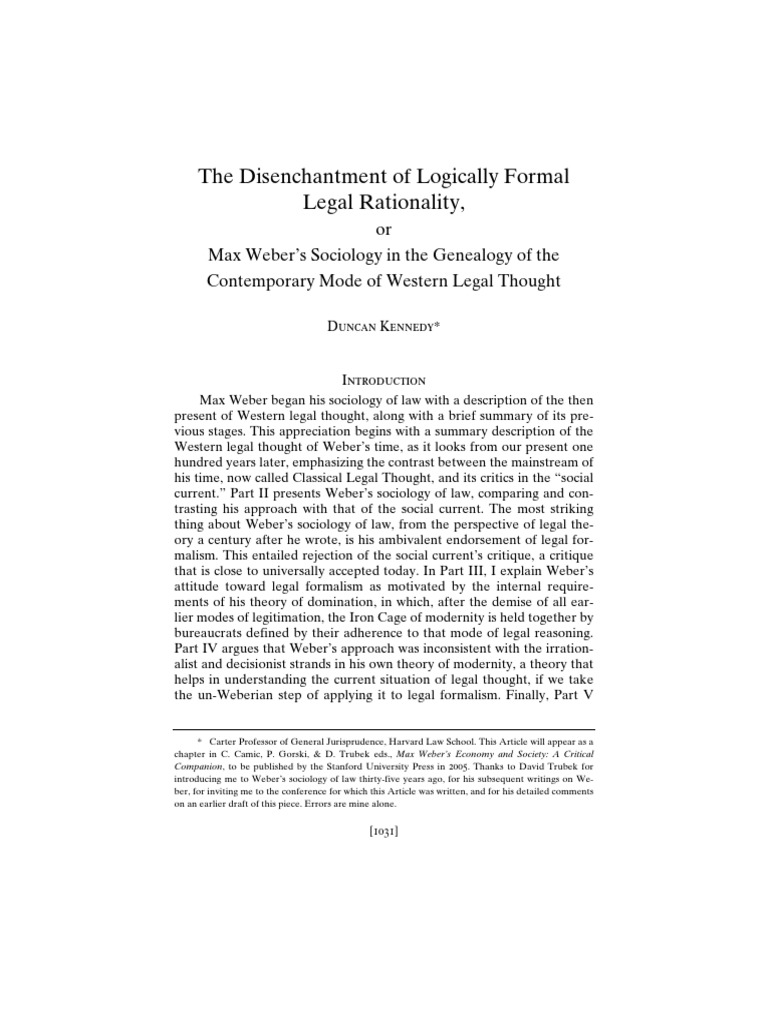 The Disenchantment of Logically Formal Legal Rationality | PDF | Max ...