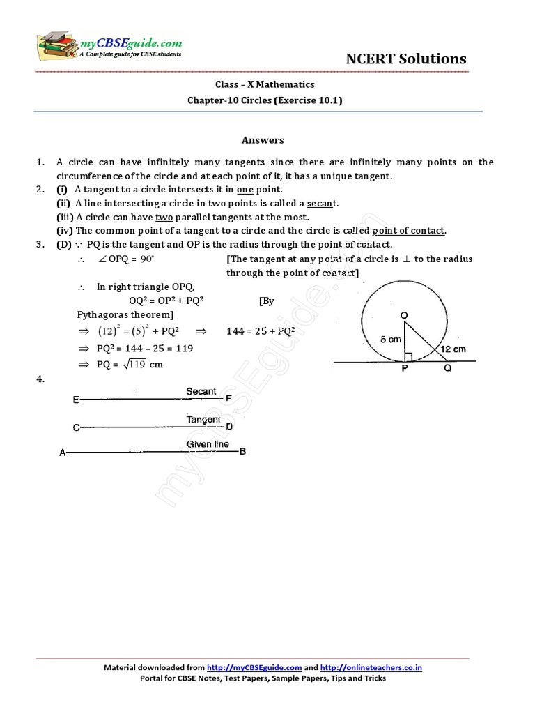 NCERT Solutions: Class - X Mathematics Chapter-10 Circles (Exercise 10. ...