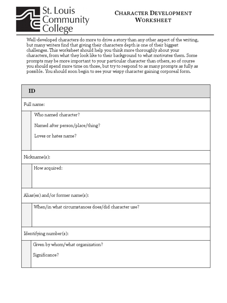 Character Development Worksheet | PDF | Senses | Psychology