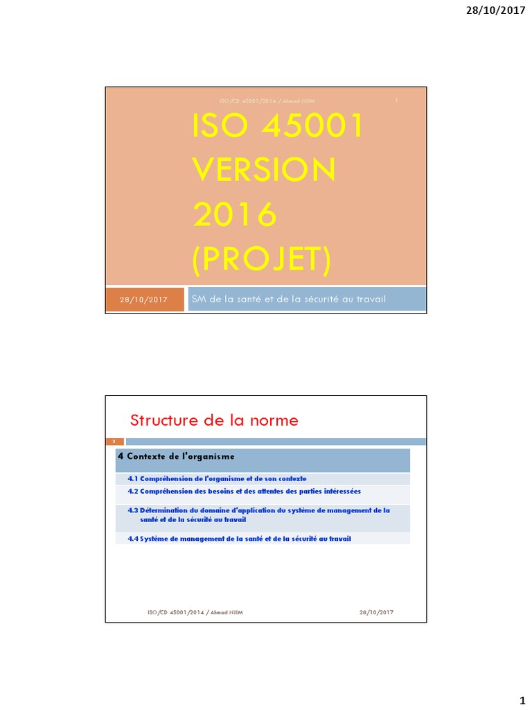 Structure de la norme ISO 45001 | PDF | Sécurité | Risque