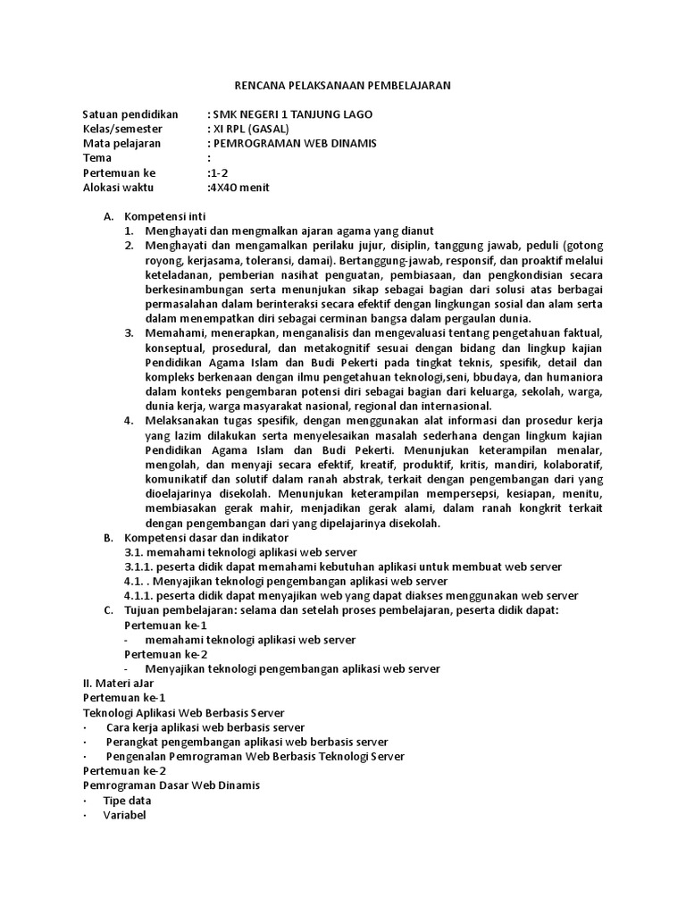 RPP Pemrograman Web Dinamis | PDF