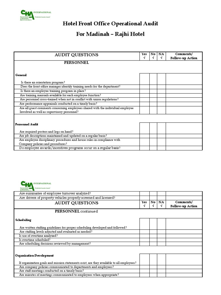 Hotel Operational Audit | PDF | Credit Card | Inventory