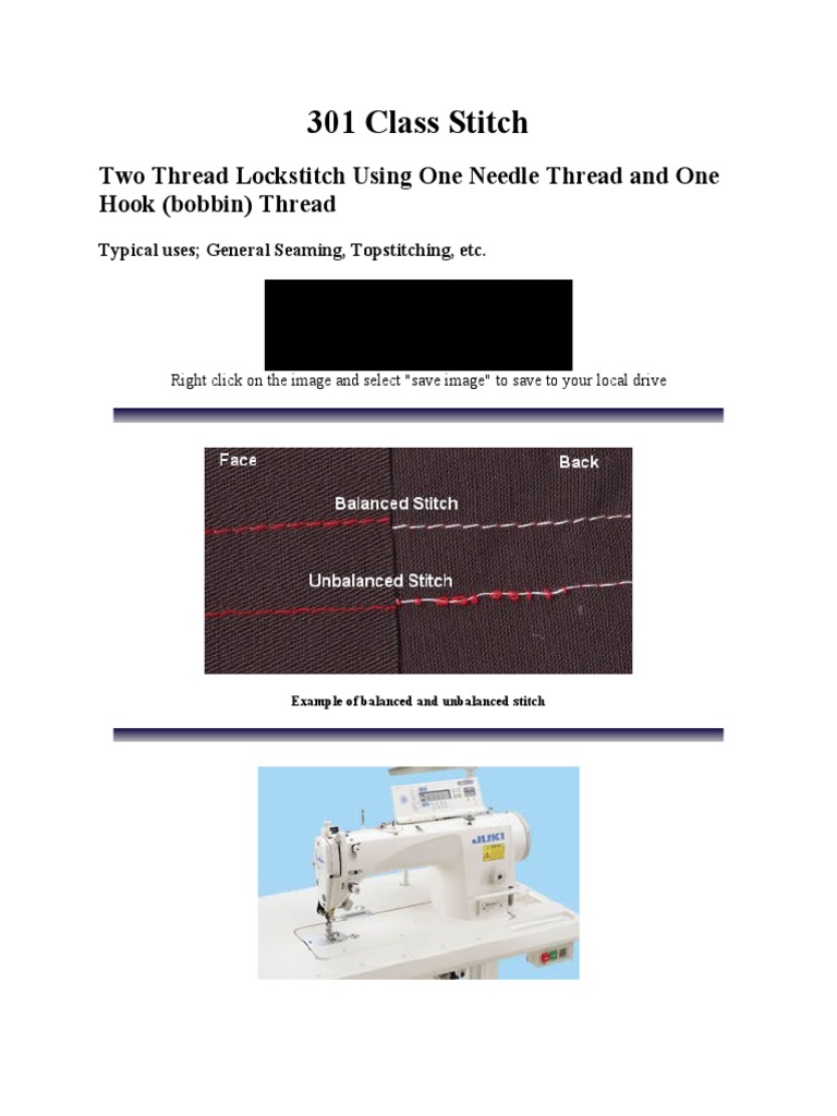 301 Class Stitch: Two Thread Lockstitch Using One Needle Thread and One ...
