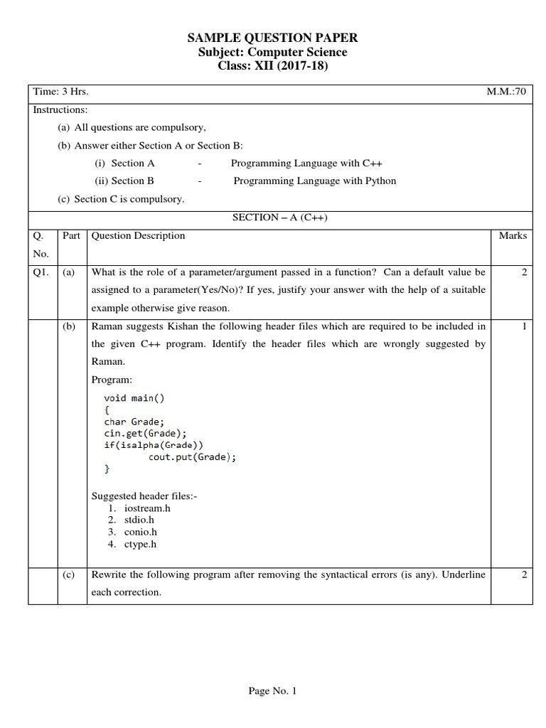 Computerscience Sqp Pdf Array Data Structure Subroutine