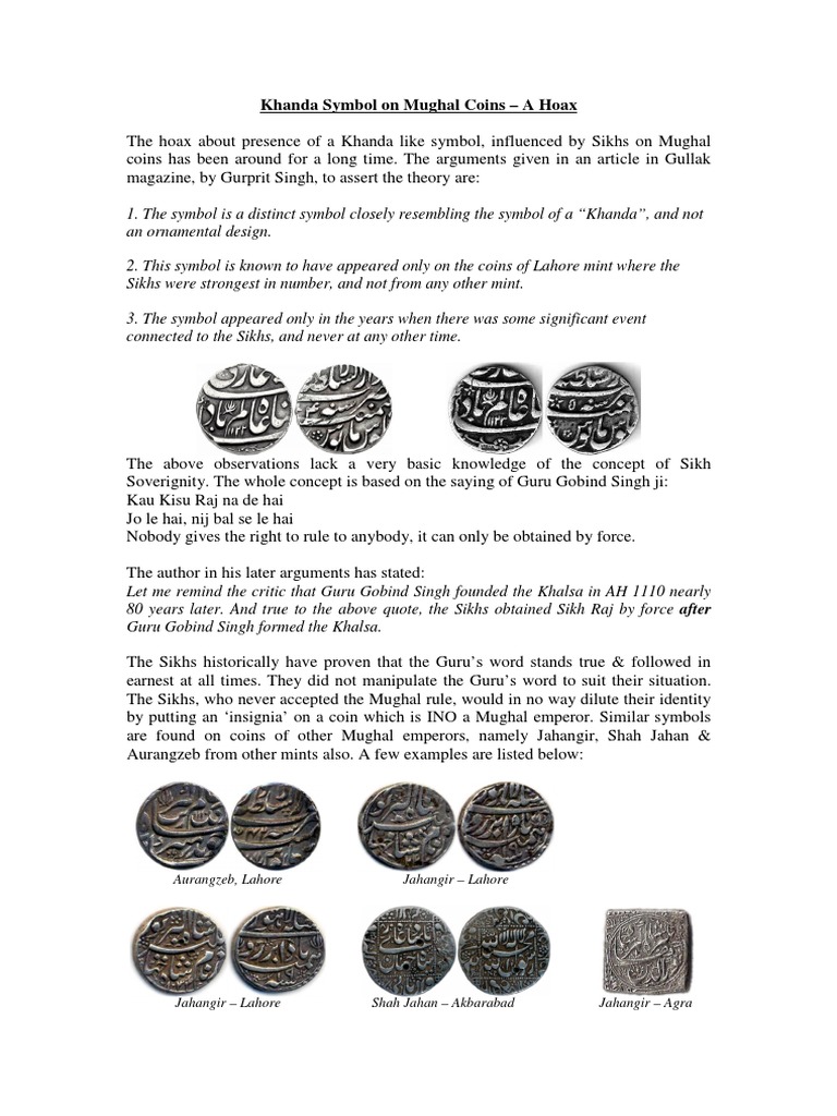 Khanda Symbol On Mughal Coins PDF | PDF | Sikh | Punjab