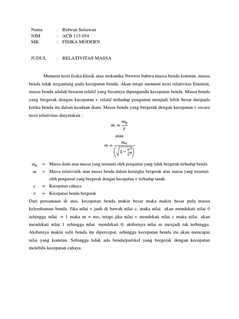 Rumus Massa Relativistik dalam Fisika | PDF | Filsafat