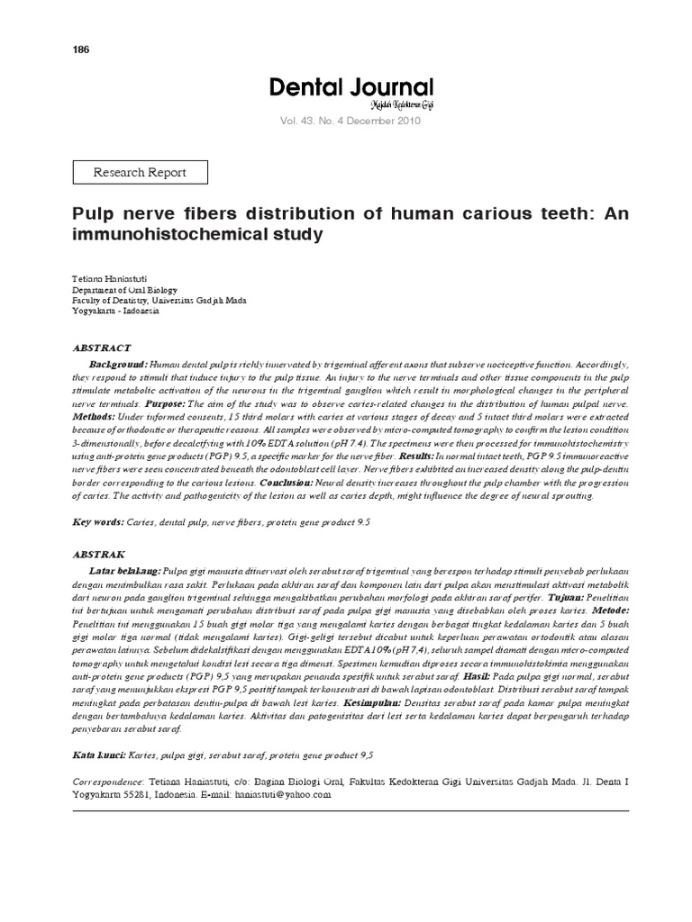 Pulp Nerve Fibers Distribution of Human Carious Teeth An ...