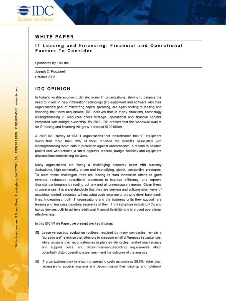 IDC IT Leasing Financing Considerations PDF | PDF | Personal Computers ...