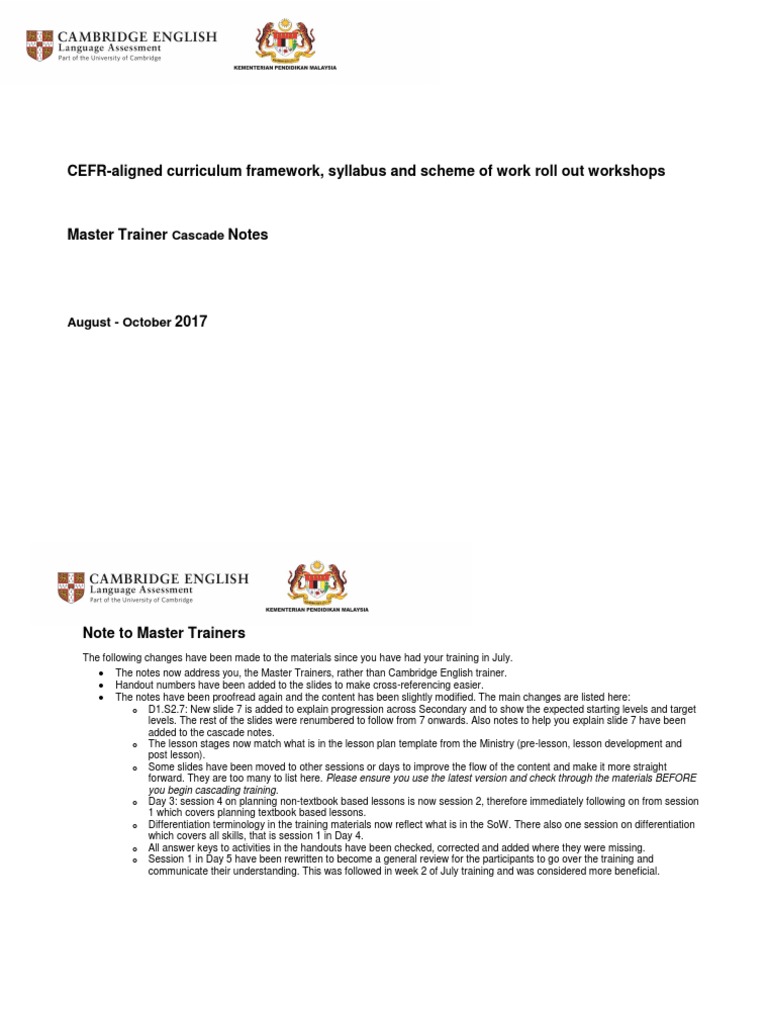 Training Notes | PDF | Lesson Plan | Curriculum