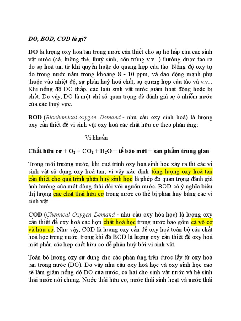 Khái Niệm Do, Bod, Cod | PDF