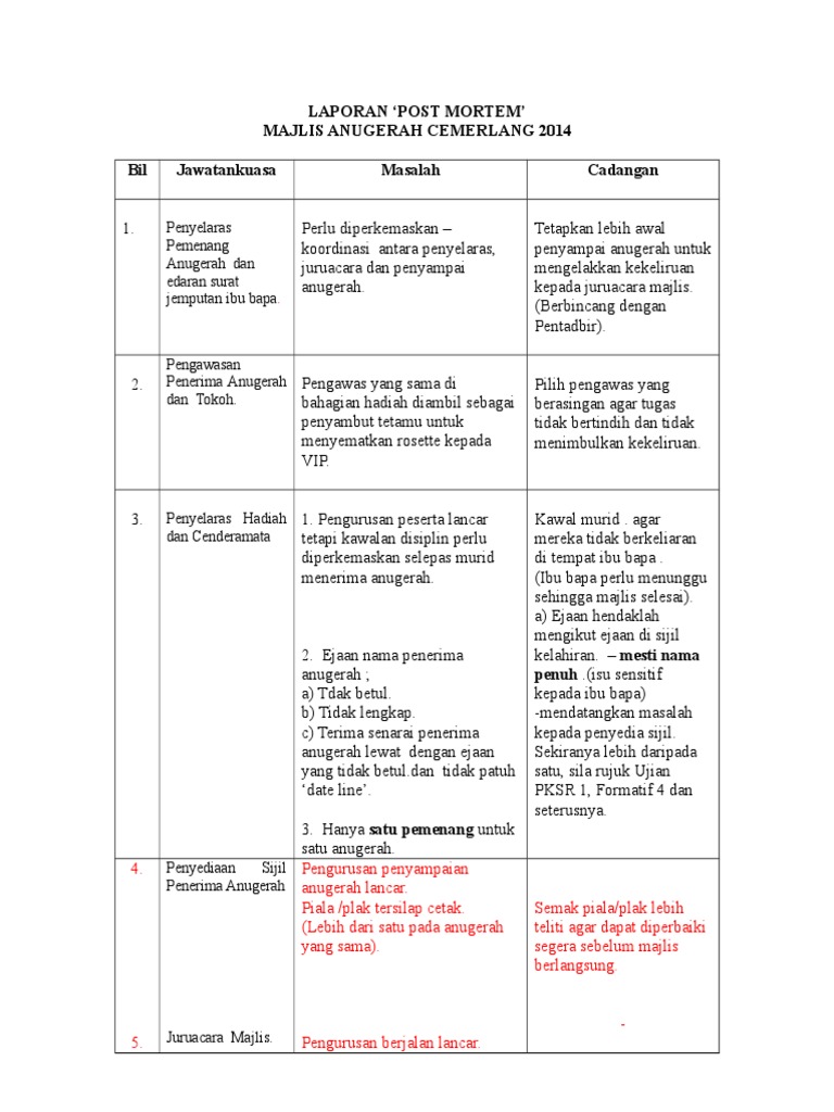 Format Post Mortem | PDF
