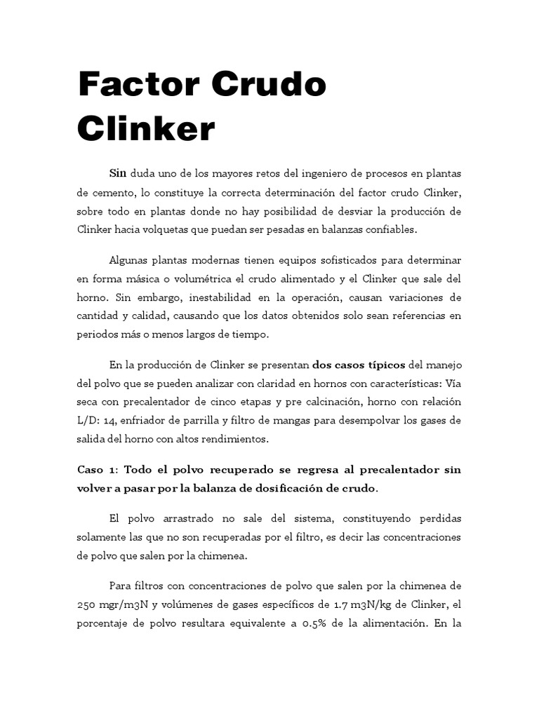 Factor Crudo Clinker | PDF | Carbón | Cemento