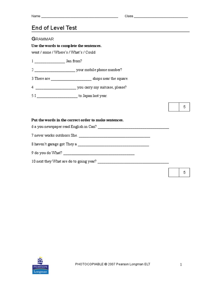 End of Level Test: Use The Words To Complete The Sentences | PDF | Leisure