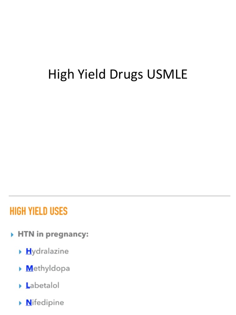 High Yield Drugs USMLE | PDF