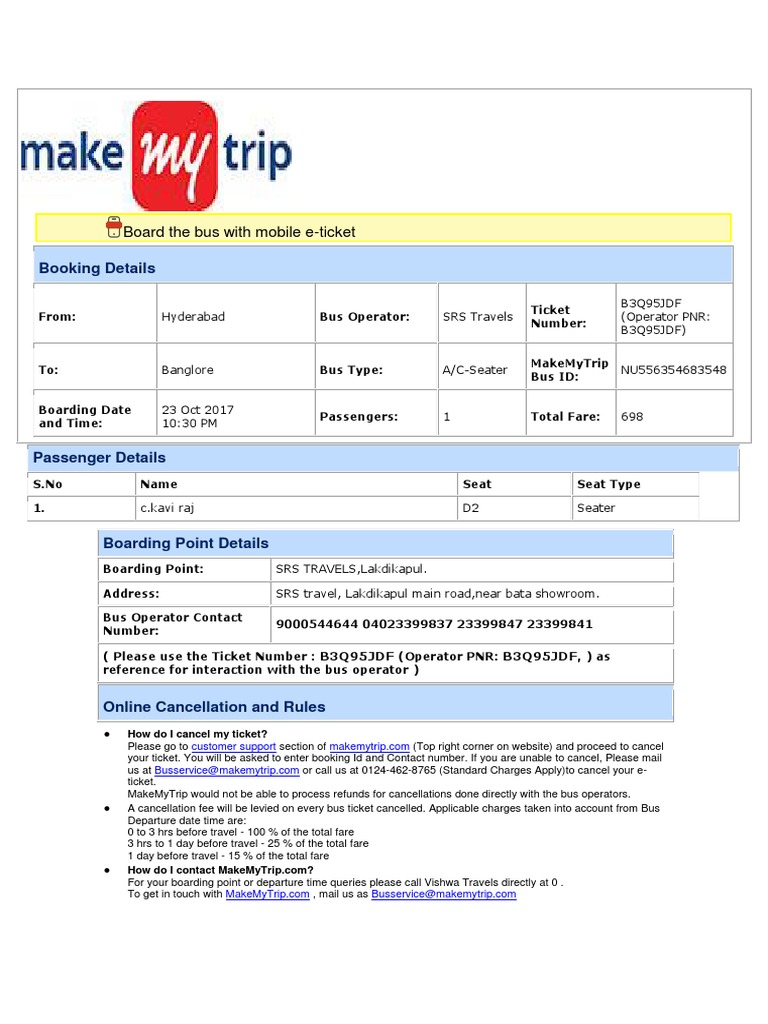 Board The Bus With Mobile E-Ticket: Booking Details | PDF | Bus ...