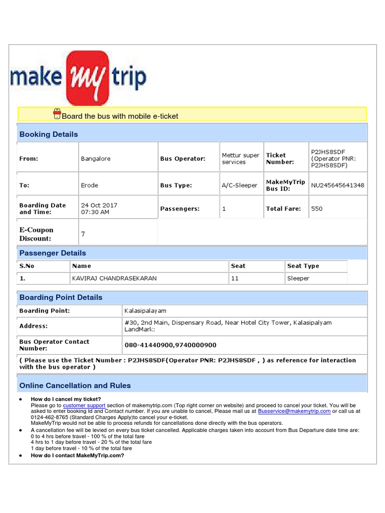 Board The Bus With Mobile E-Ticket: Booking Details | Download Free PDF ...