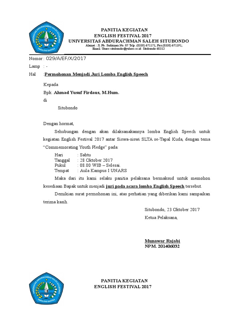 Contoh Undangan Permohonan Juri | PDF