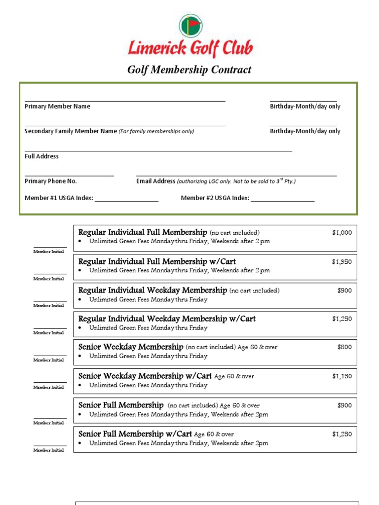 Golf Membership Contract | PDF | Golf Course | Workweek And Weekend