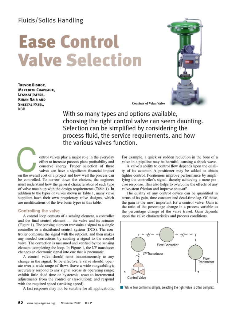 Easy Control Valve Selection | PDF | Valve | Fluid Dynamics