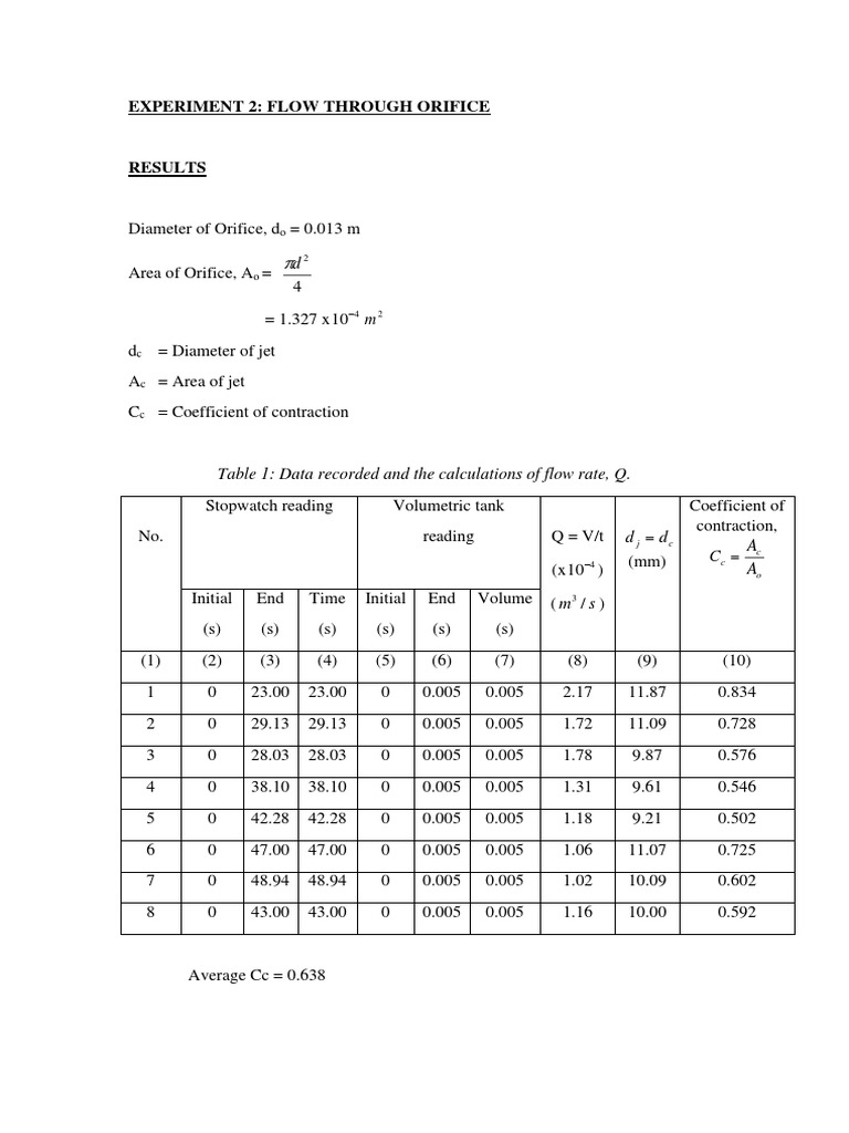 Orifice Flow Coefficients Analysis Report | PDF | Flow Measurement ...