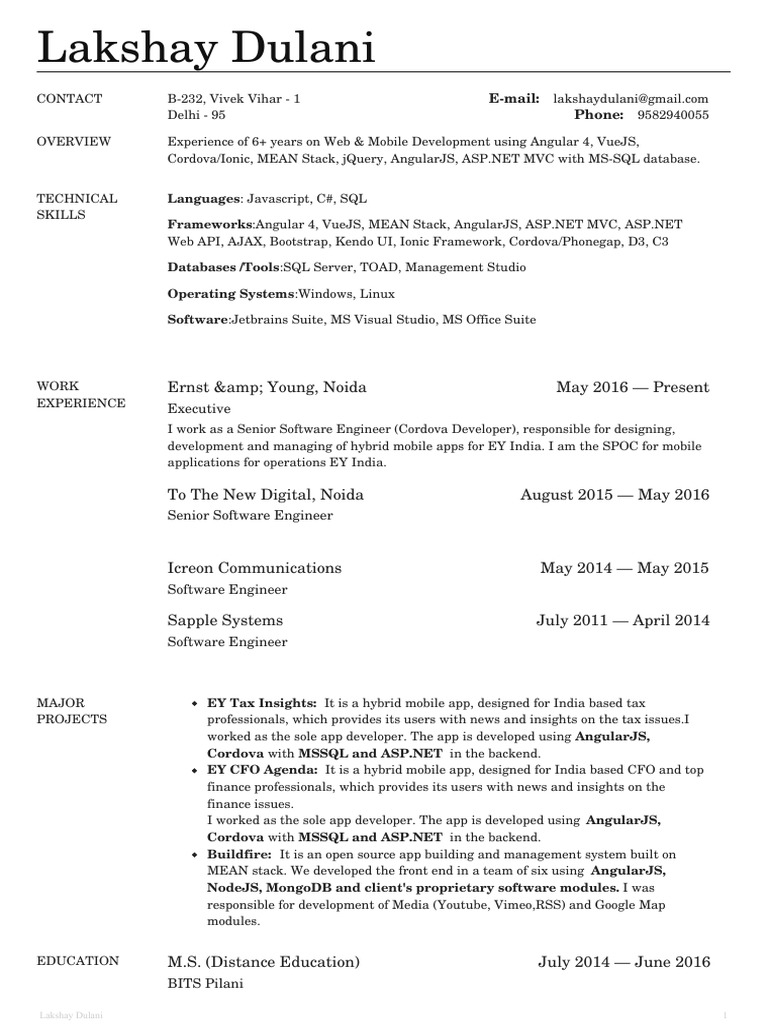 Lakshay Dulani CV | PDF | Angular Js | Application Software