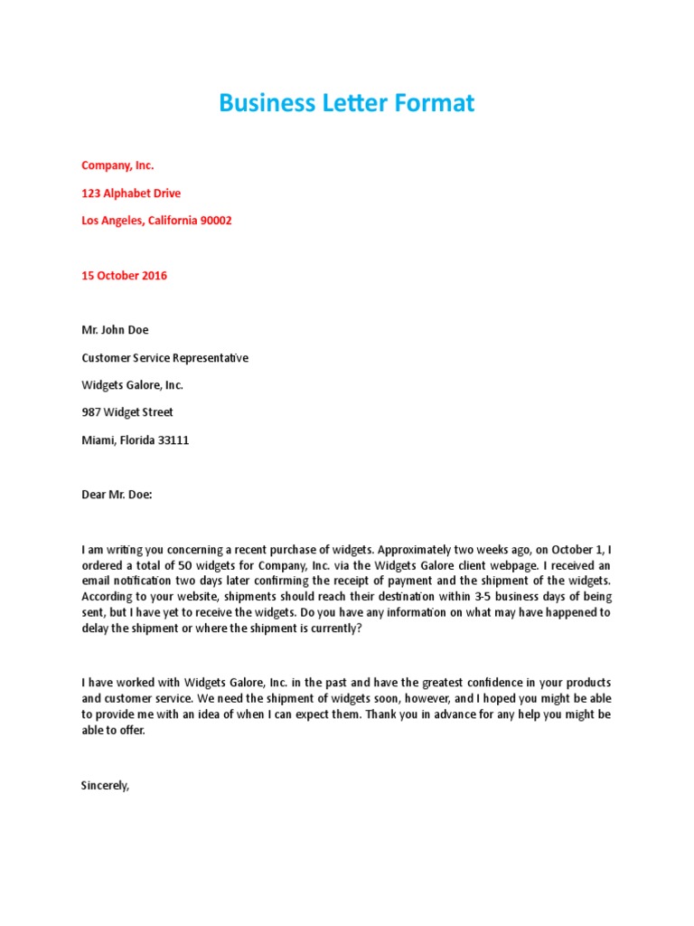 Business Letter Format About Shipment | PDF