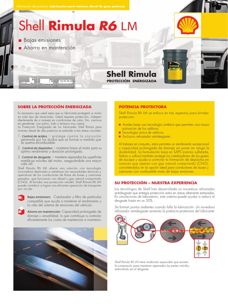 Shell Rimula r6 - LM PDF | PDF | Motor diesel | Lubricante