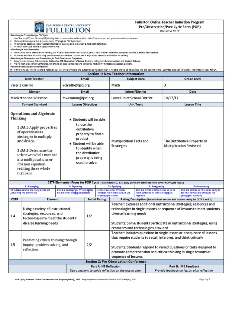 Valerie2017 - Final Pop Cycle Document | PDF | Attention | Lesson Plan