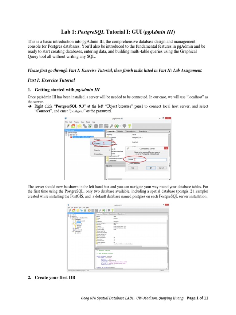 Spatial Database Lab1 Postgresql Tutorial I Gui Pdf Postgre Sql Sql