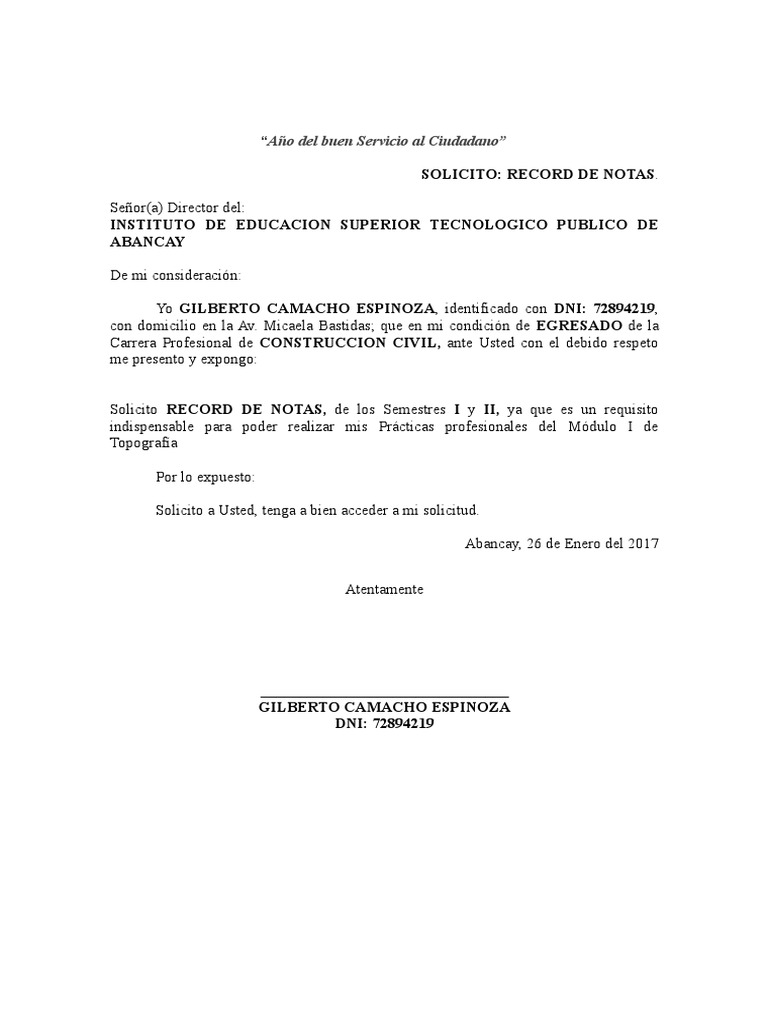 Solicitud Record de Notas
