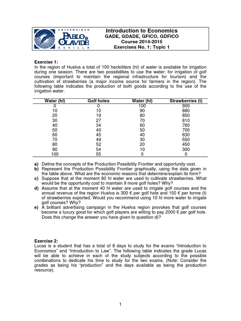 Economics Production Possibilities Exercises | PDF | Economics | Economies