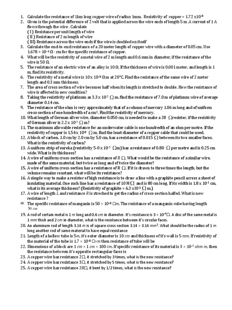 Resistivity Problem Class X | PDF | Electrical Resistance And Conductance | Electrical ...