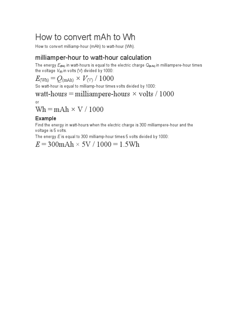 mAh to Wh Conversion Guide | PDF | Science & Mathematics | Technology ...