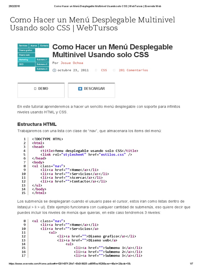 Como Hacer Un Menú Desplegable Multinivel Usando Solo CSS - WebTursos ...