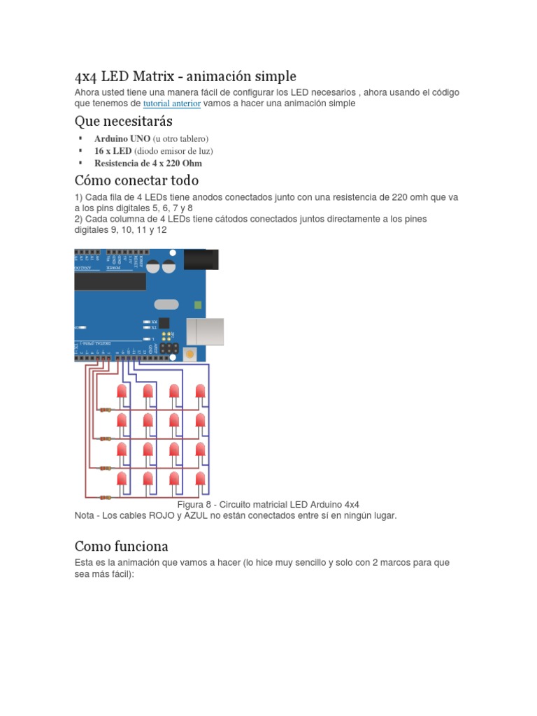 4x4 LED Matri1 Español | PDF | Diodo emisor de luz | Arduino