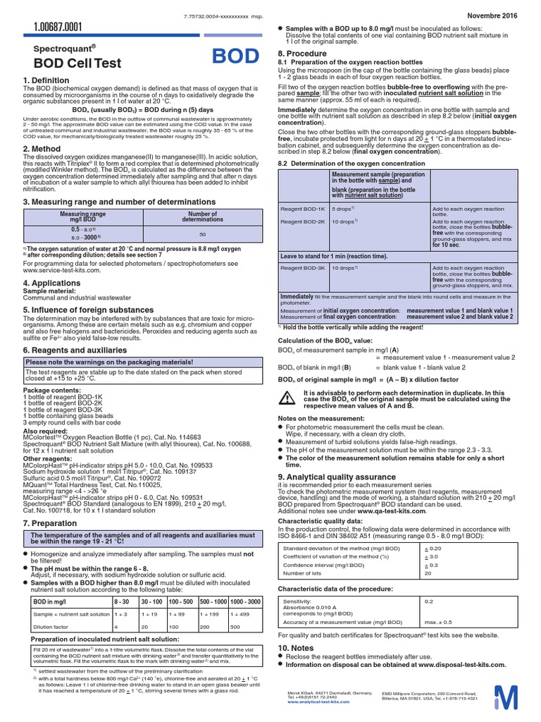 Bod Cell Test | PDF | Oxygen | Physical Sciences