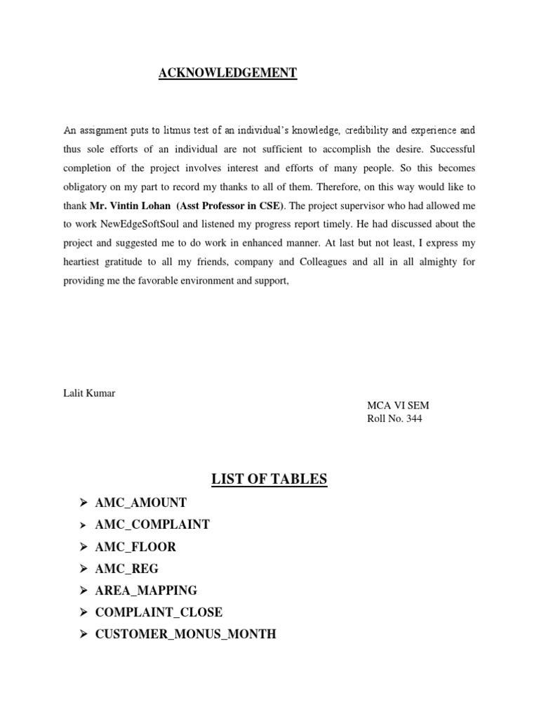 Acknowledgement: List OF Tables | PDF | Software Engineering | Software