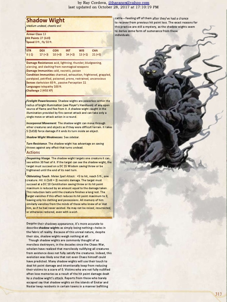Excerpt - 5e Shadow Wight | Leisure
