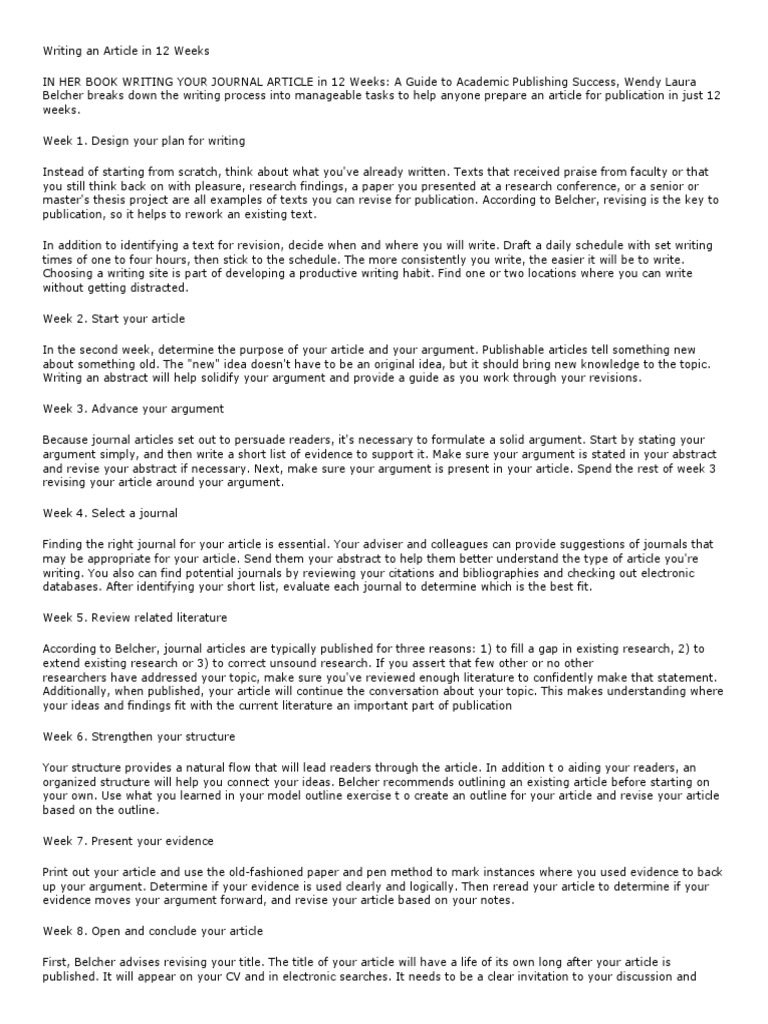 Write Your Journal Article in 12 Weeks | PDF | Argument | Abstract ...