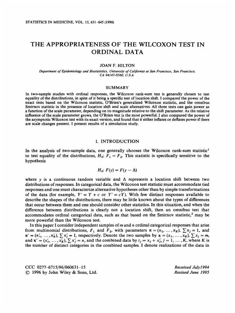 Wilcoxon Test in Ordinal Data | PDF | Statistical Hypothesis Testing ...