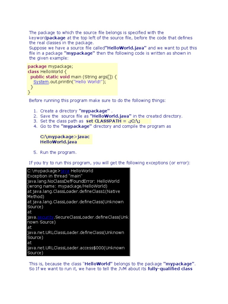 Package Class Public Static Void: Mypackage Helloworld (Main (String Args ) (.Out - Println ...